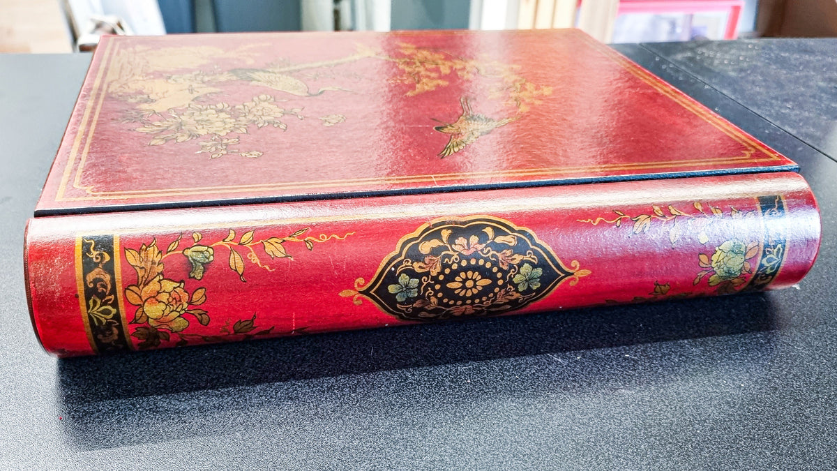 Vintage Chinese-Style Book-Shaped Hardwood Box (Red Box Lacquered with ...