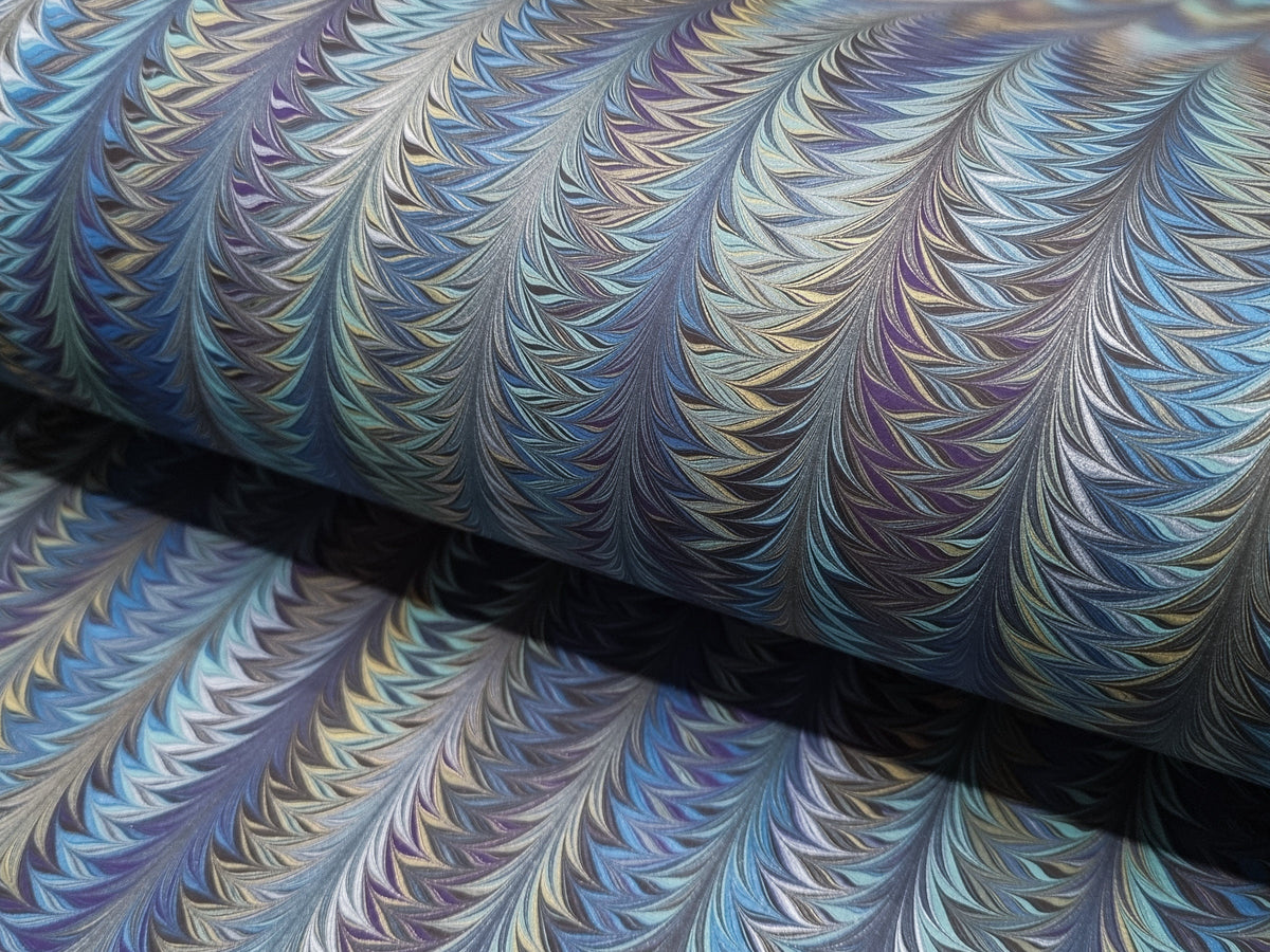 Marbled Paper: Blue & Gold Fern Pattern by Papiers Prina ...
