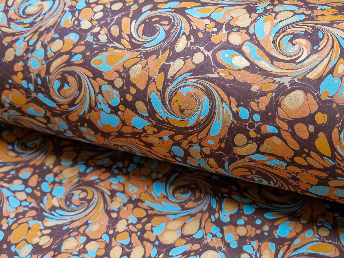 Marbled Paper: Brown & Teal Curl by Papiers Prina – iBookBindingStore